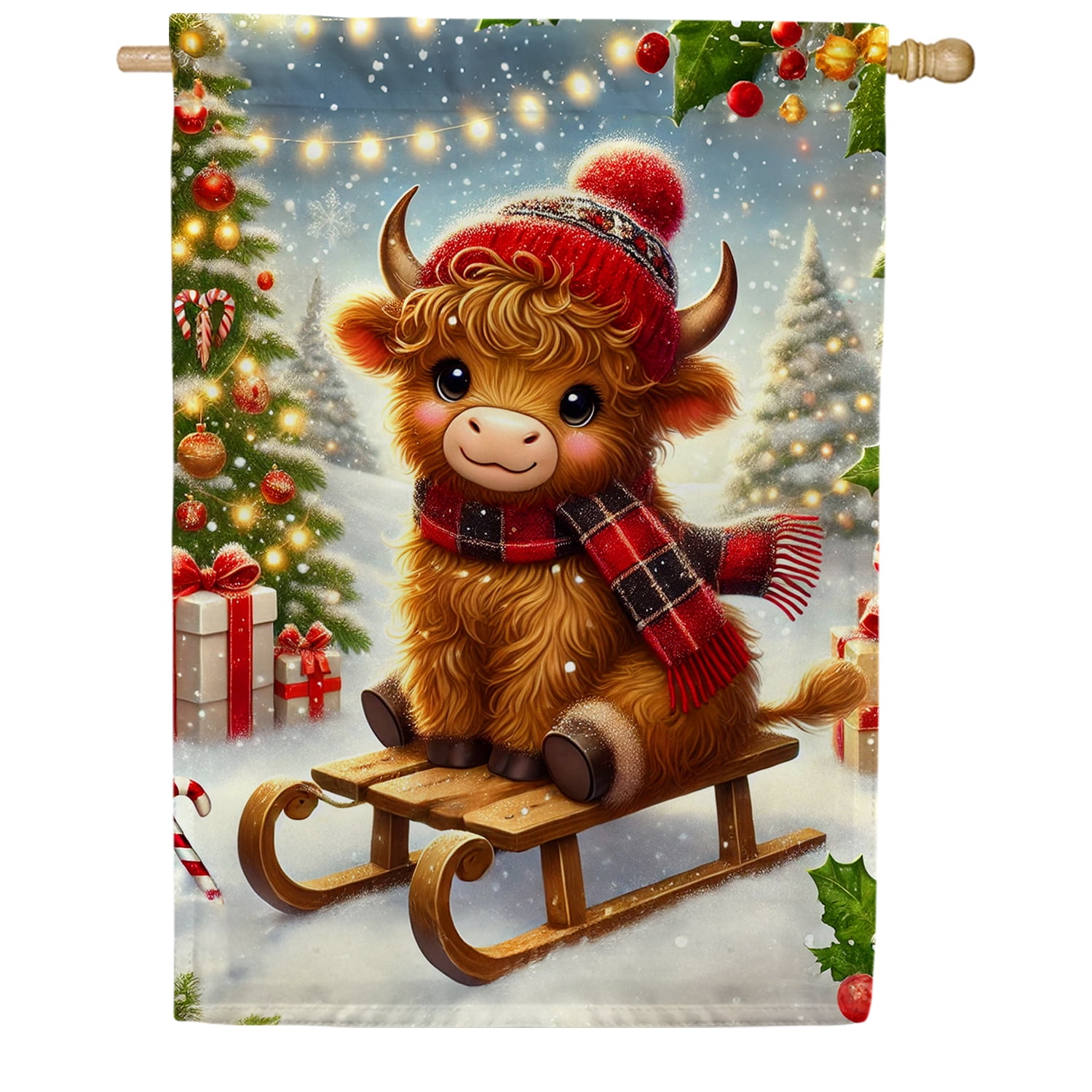 America Forever Christmas Highland Cow House Flag, 28 x 40 inches ...