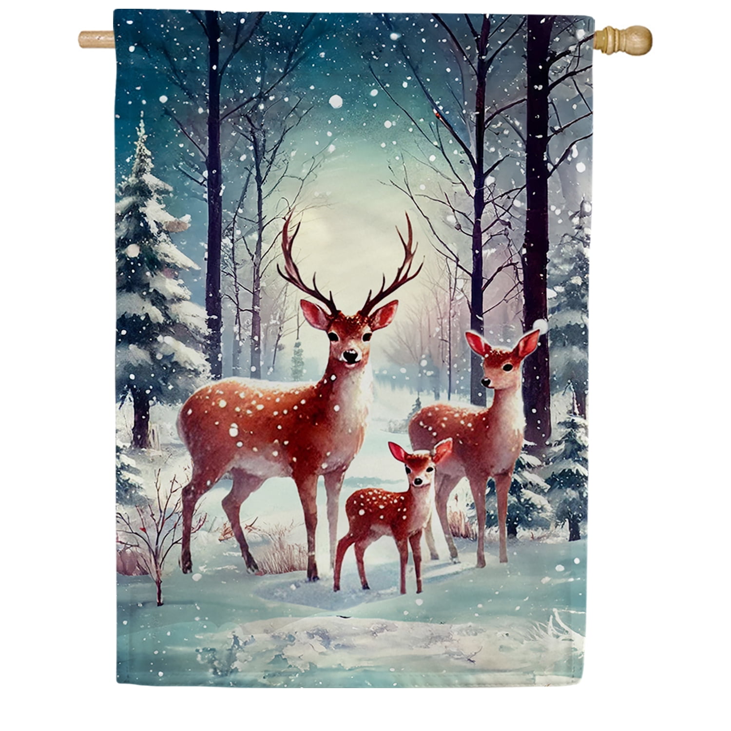 America Forever Deer Family Forest House Flag, 28 x 40 inch Double ...