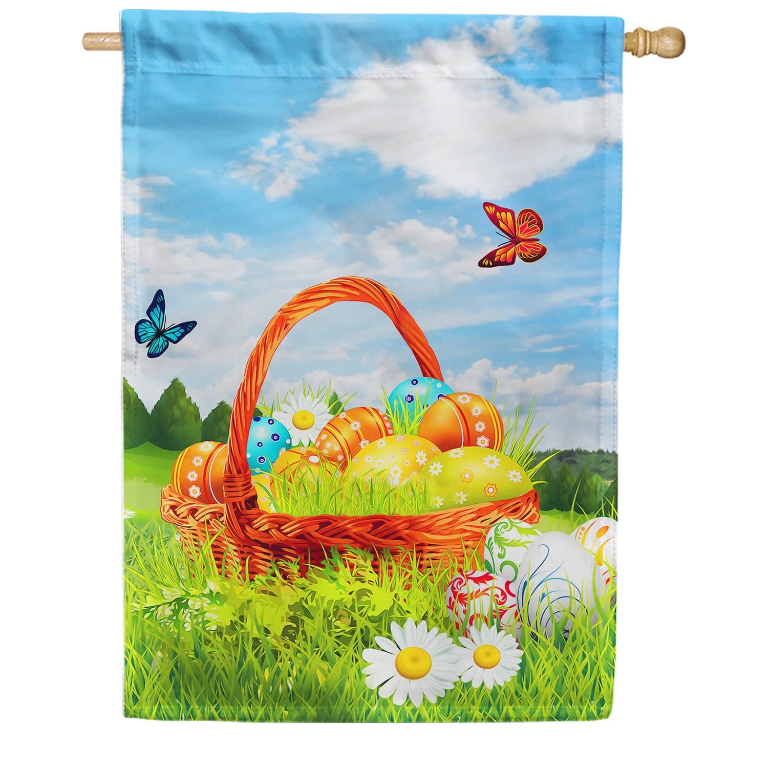 America Forever Easter House Flag 28 x 40 inch Double Sided Egg Basket ...