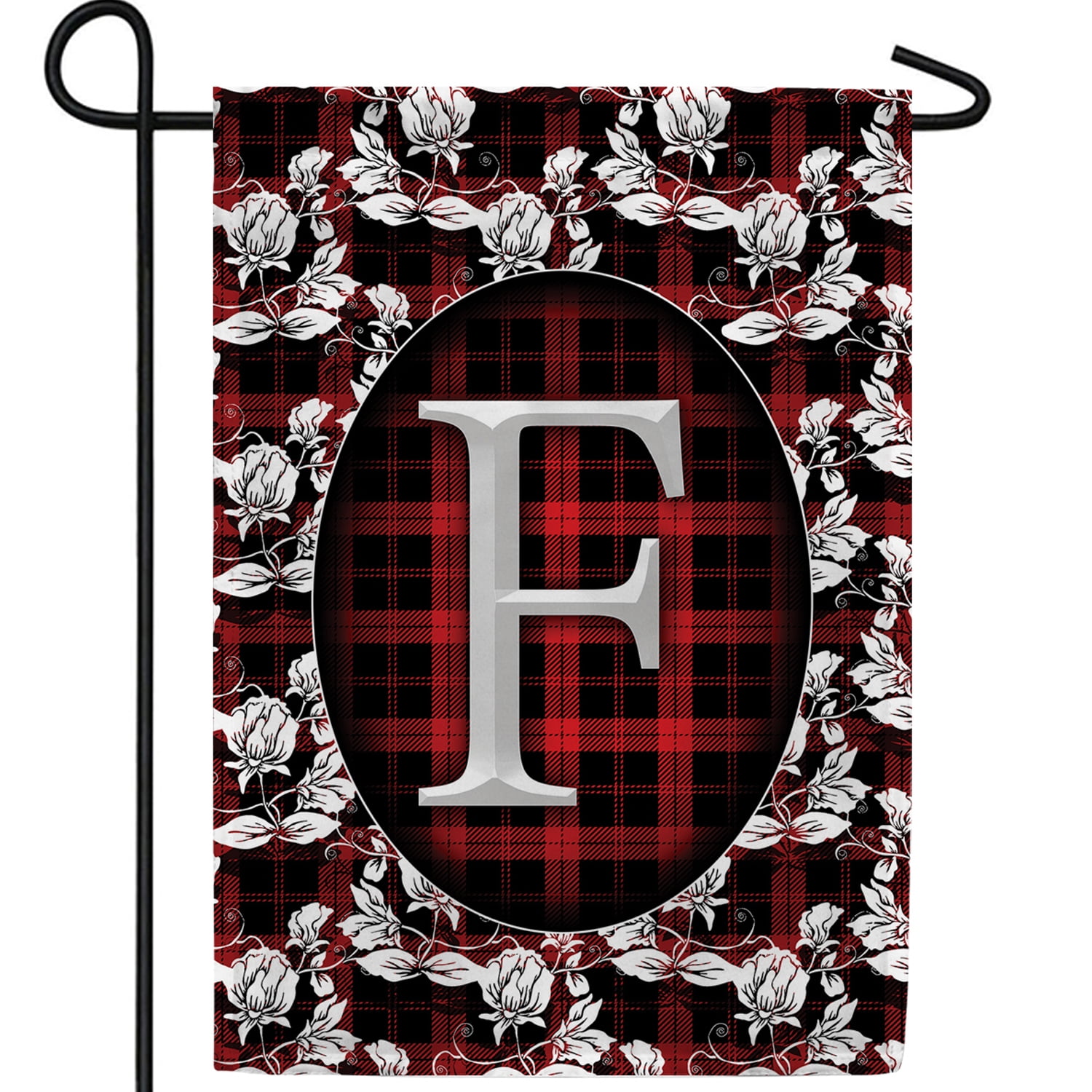 America Forever Elegant Red And Black Plaid Monogram F Garden Flag, 12. ...