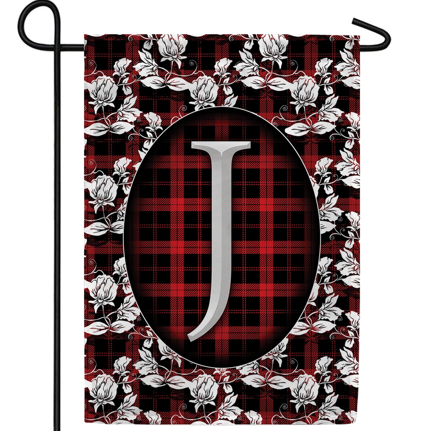 America Forever Elegant Red And Black Plaid Monogram J Garden Flag, 12. ...