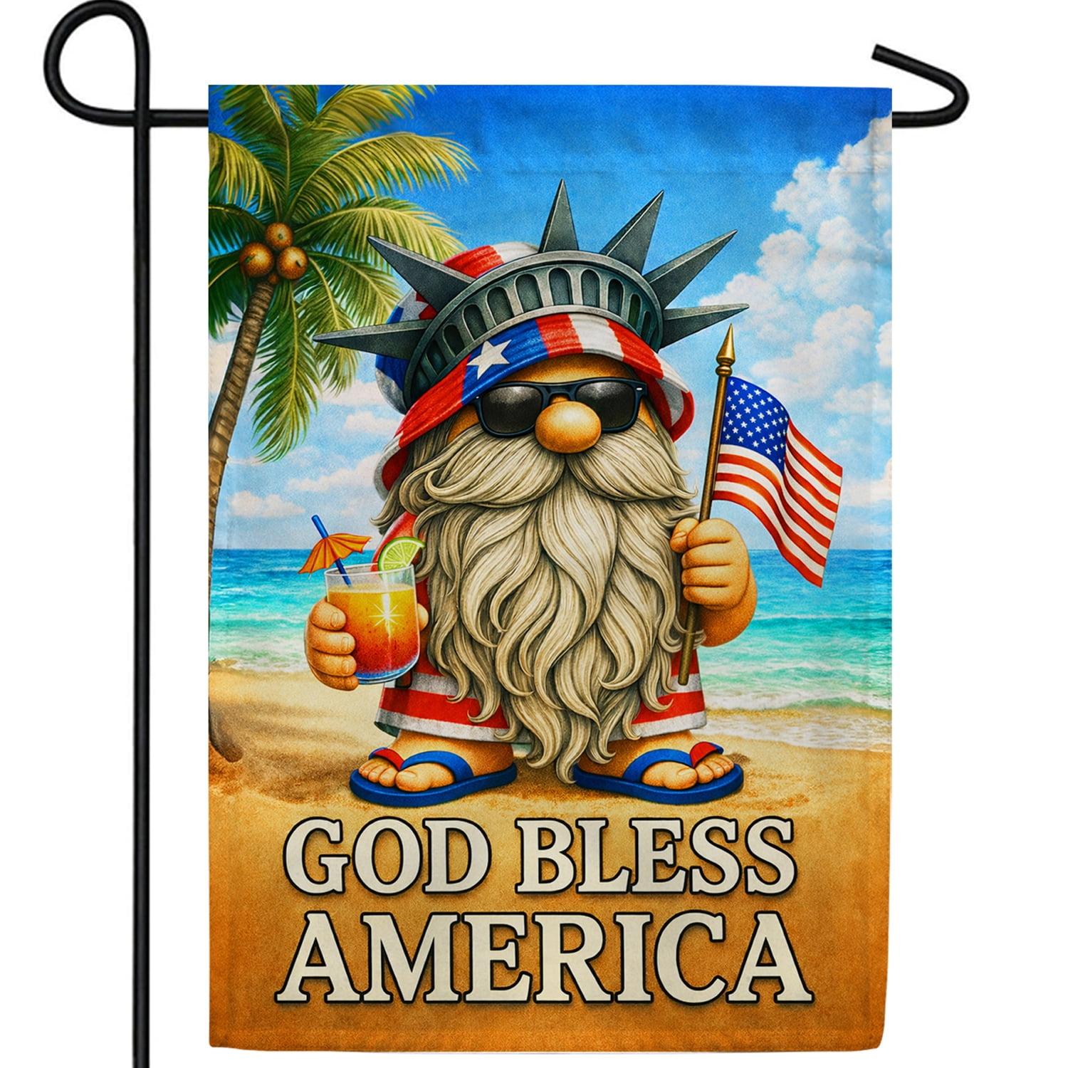 America Forever God Bless America Statue of Liberty Beach Gnome Double ...