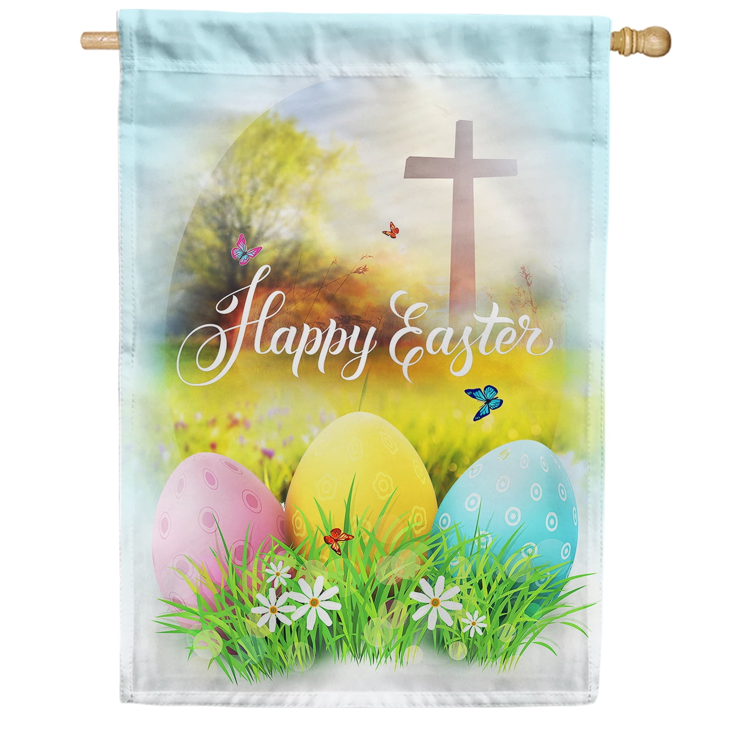 America Forever Happy Easter House Flag 28 x 40 inch Religious Cross ...