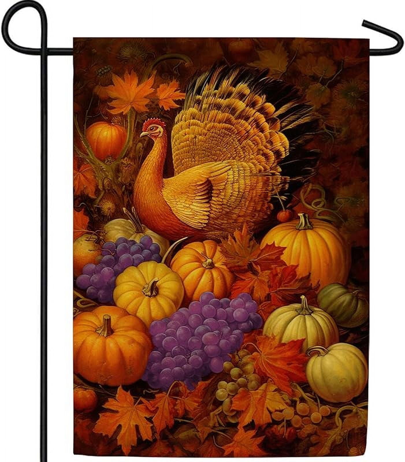 America Forever Happy Fall Garden Flag - Pumpkins Autumn Maple Leaves ...