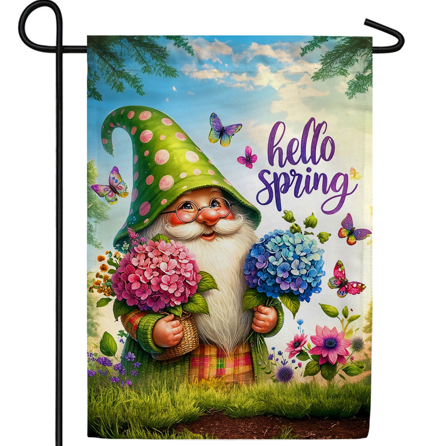 America Forever Hello Spring Garden Gnome Flag, 12.5 x 18 inch Double ...