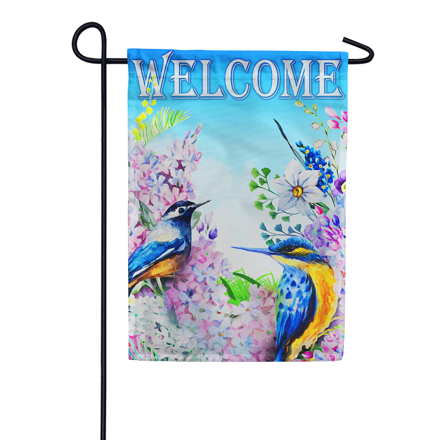 America Forever Hello Spring Summer Welcome Bluebirds and Lilac Garden ...