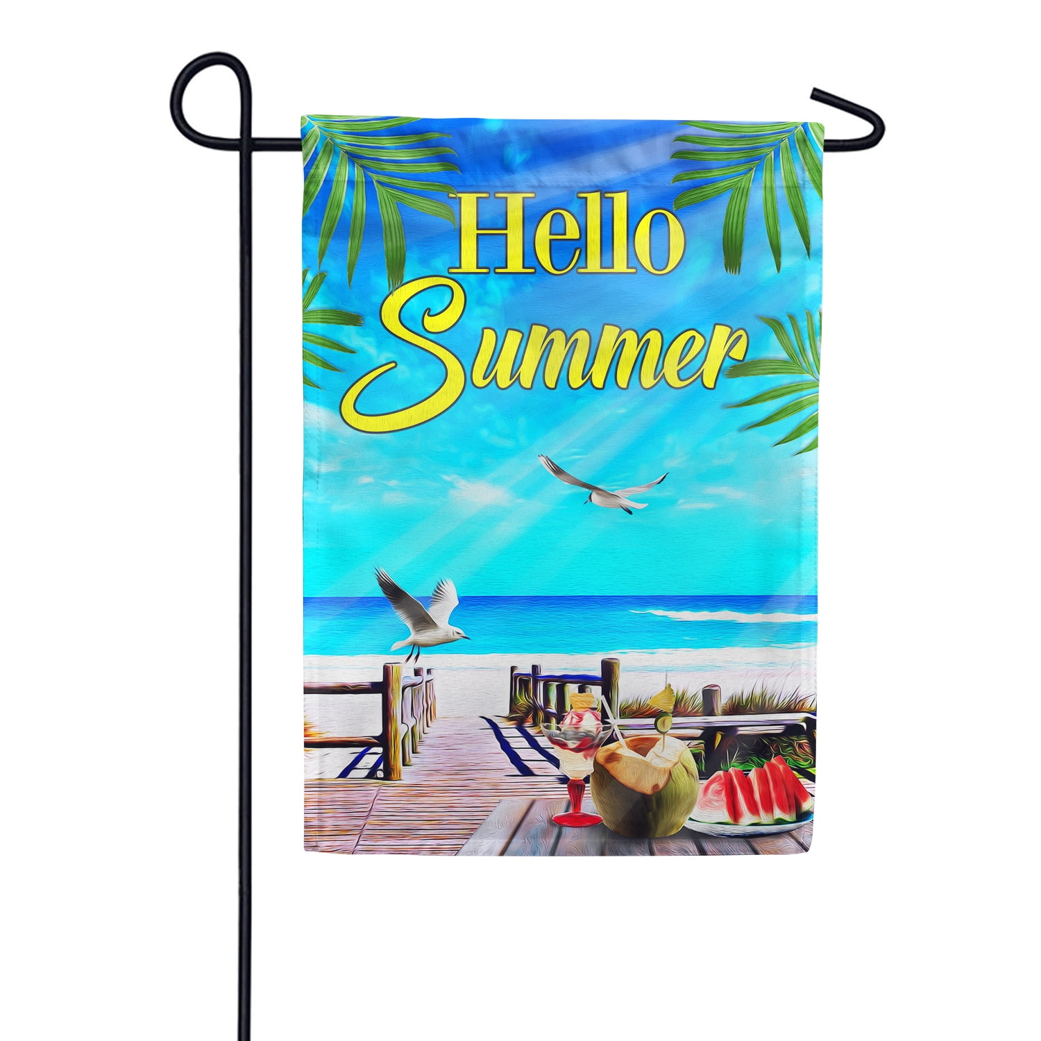 America Forever Hello Summer Beach Life Tropical Garden Flag 12.5 x 18 ...