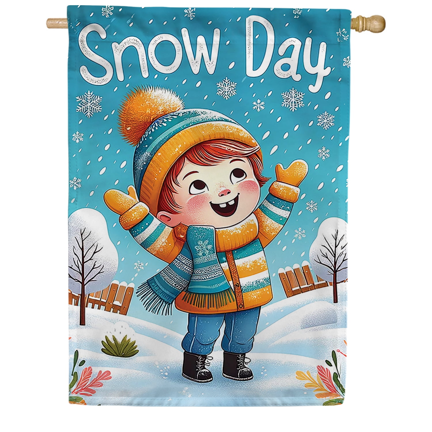 America Forever Joyful Snow Day Celebration Child Double Sided House ...