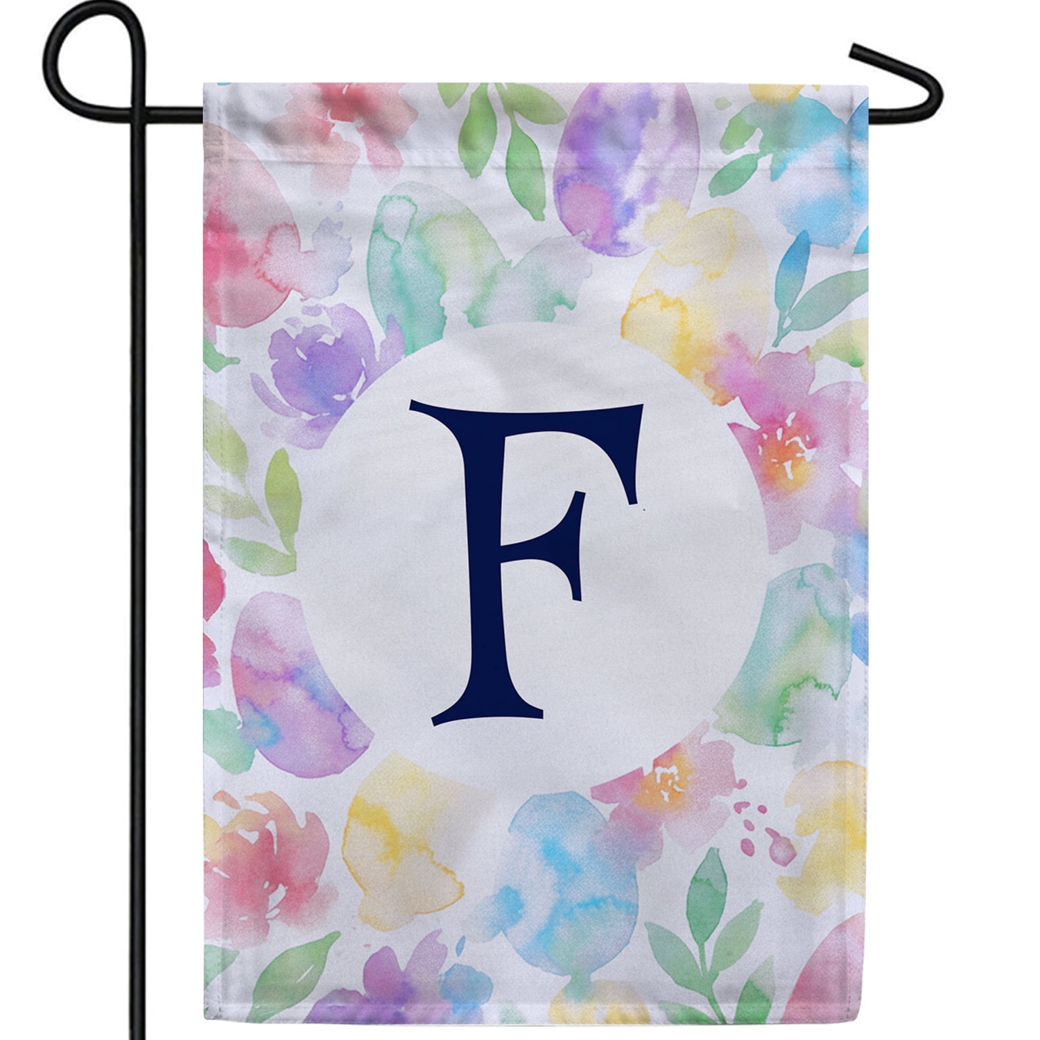 America Forever Monogram Letter F Watercolor Flowers Double Sided ...