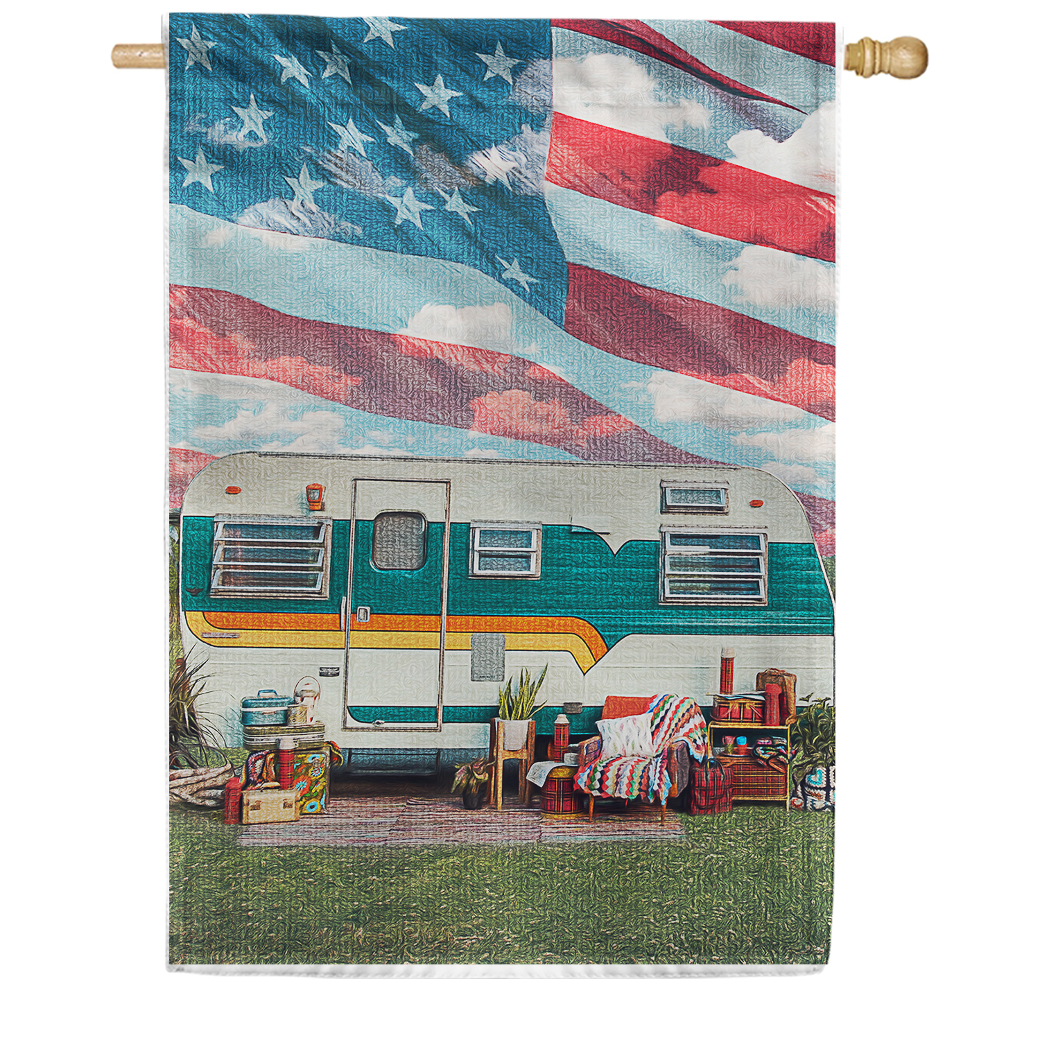 America Forever Patriotic Camping House Flag Double Sided USA Summer ...