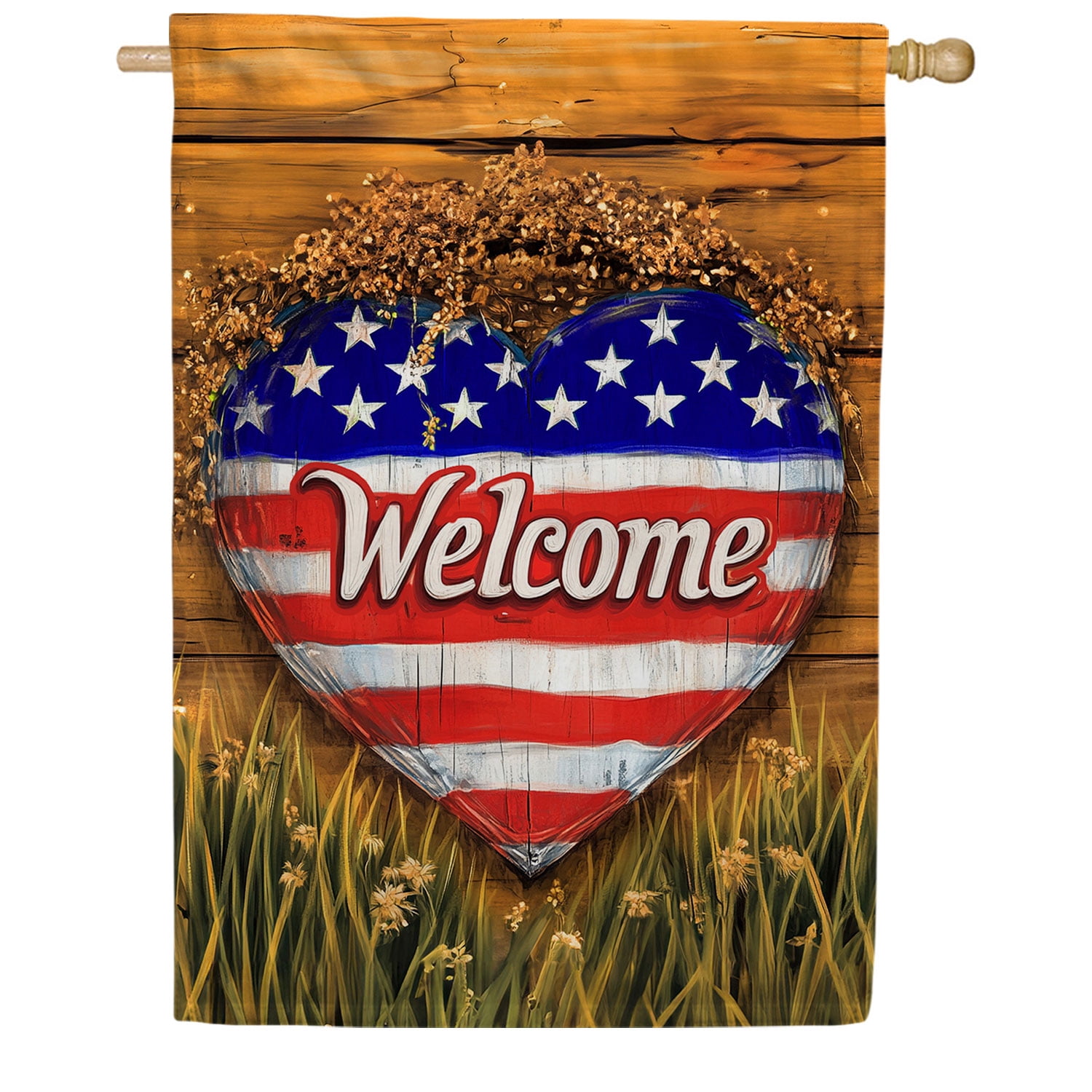 America Forever Patriotic Heart Welcome House Flag, 28 x 40 inch Double ...