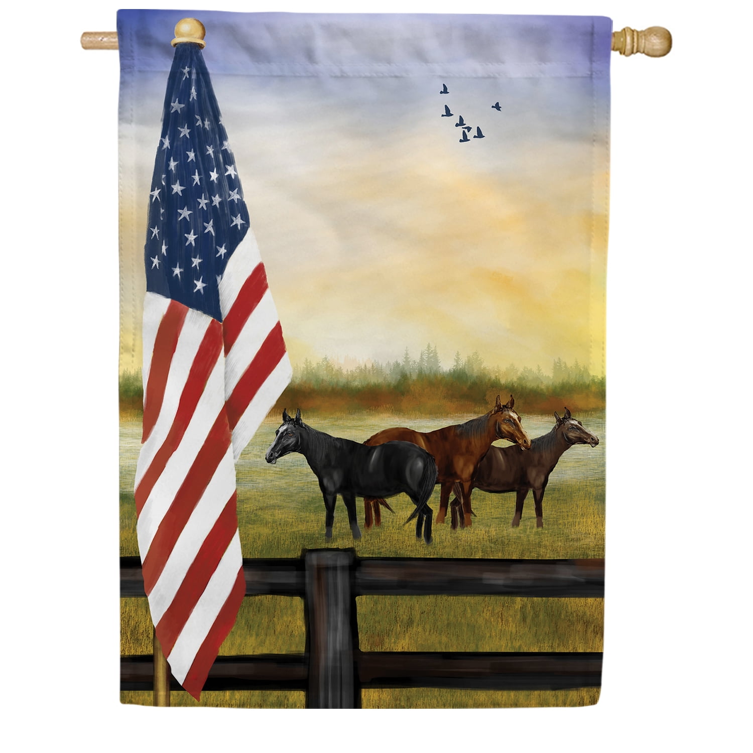 America Forever Patriotic Horse House Flag, 28 x 40 inches Double Sided ...