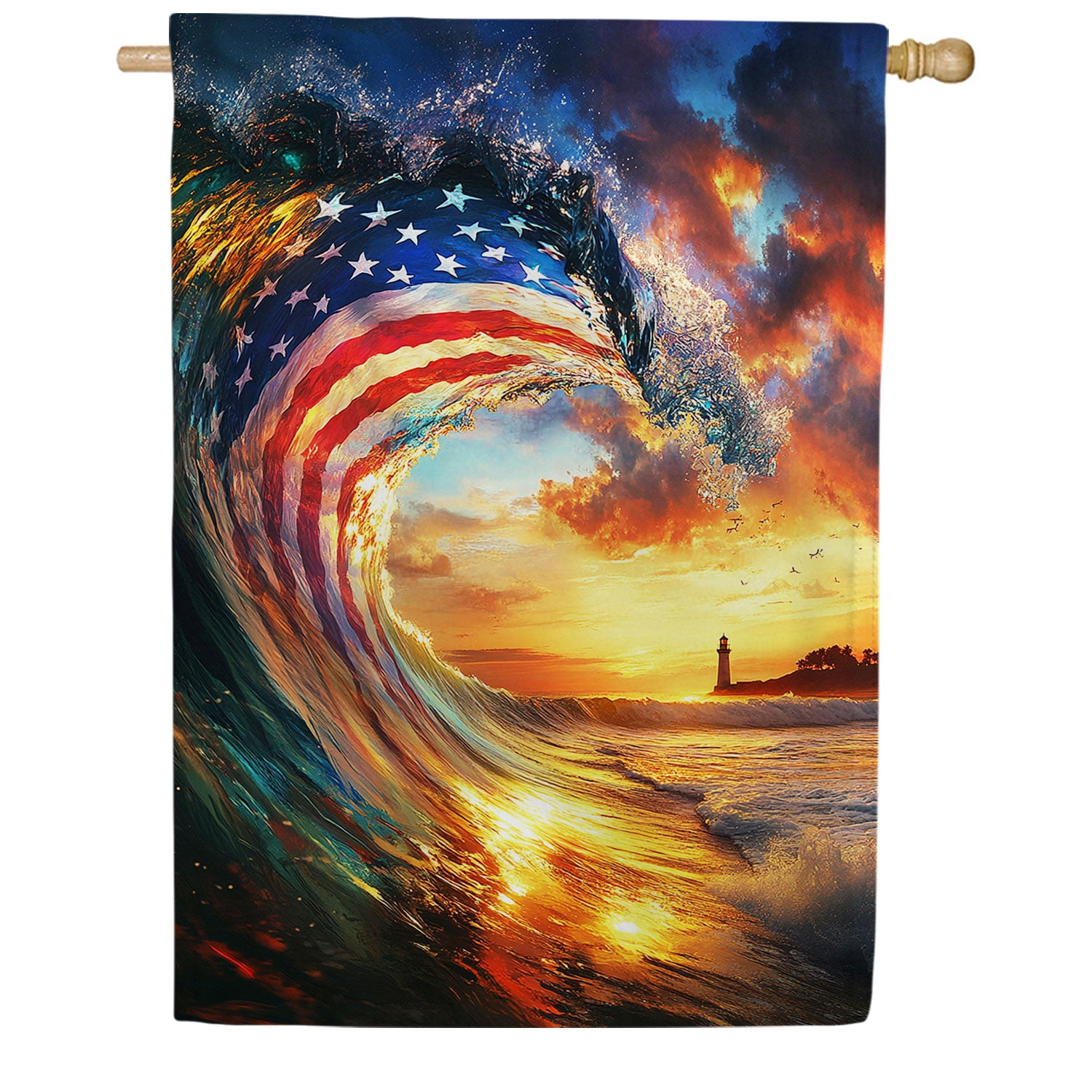 America Forever Patriotic Wave Lighthouse House Flag, 28 x 40 inch ...