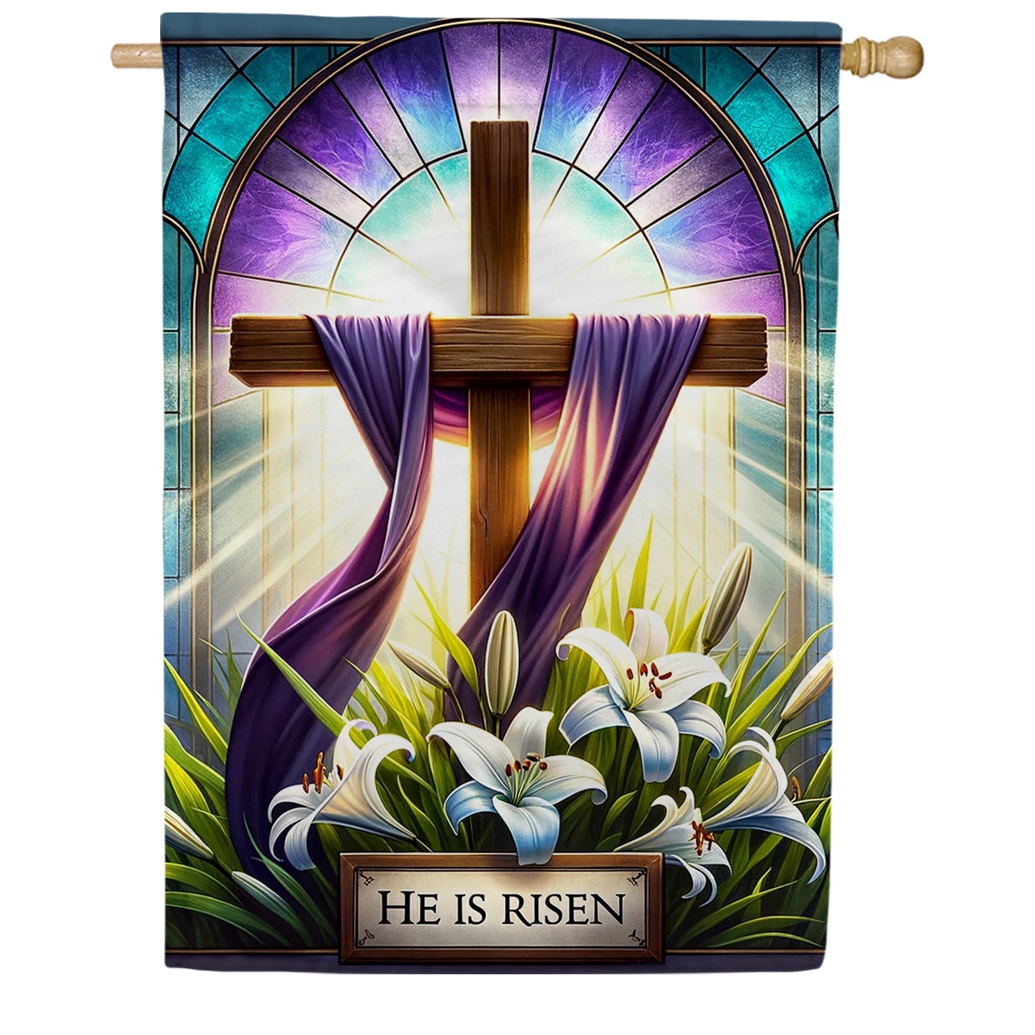 America Forever He is Risen Spring Easter House Flag, 28 x 40 inch ...