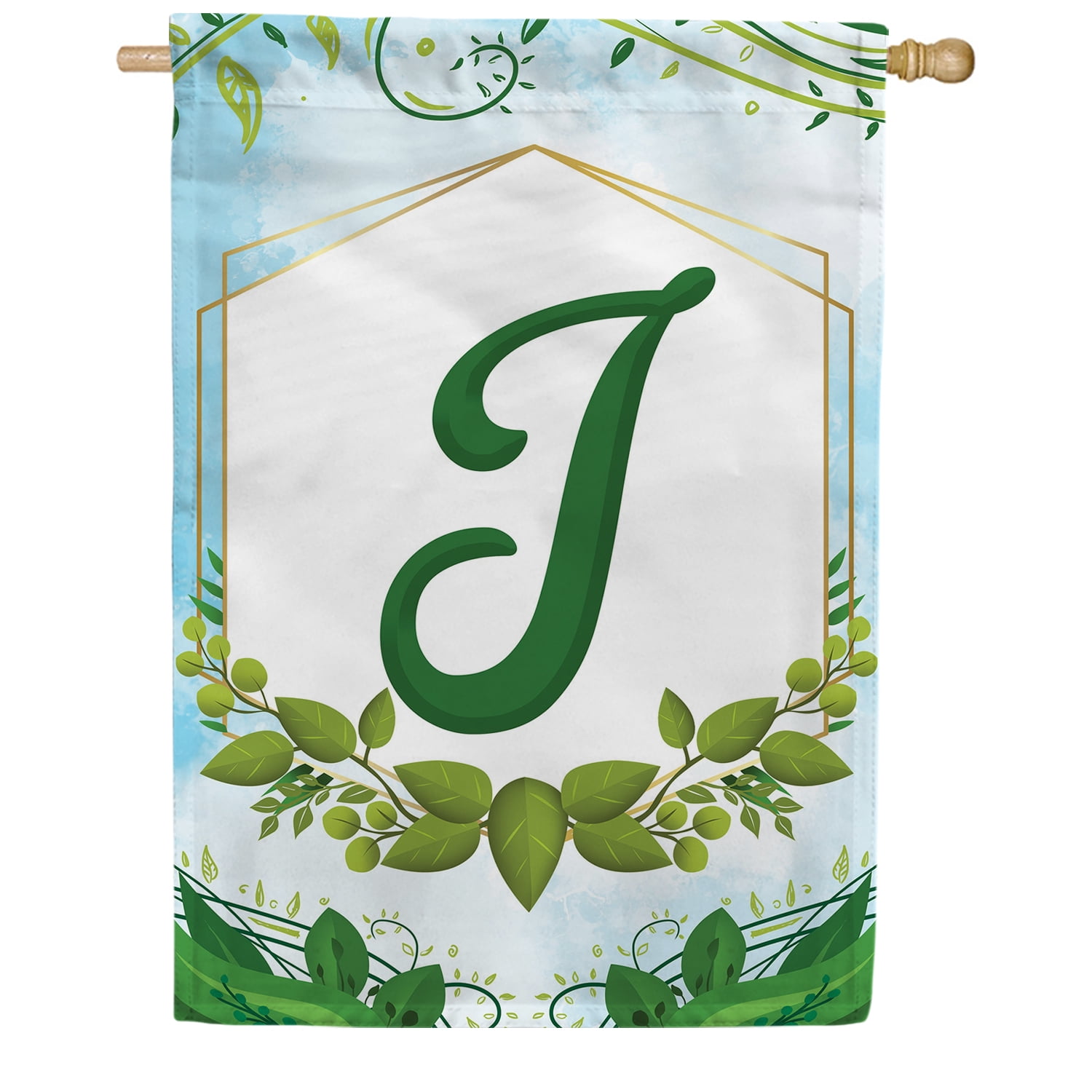 America Forever Rose Greenery Monogram J House Flag, 28 x 40 inch ...