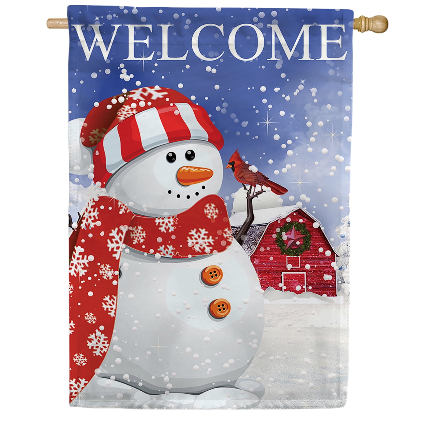 America Forever Snowman At Farm House Flag, 28 x 40 inch Double Sided ...