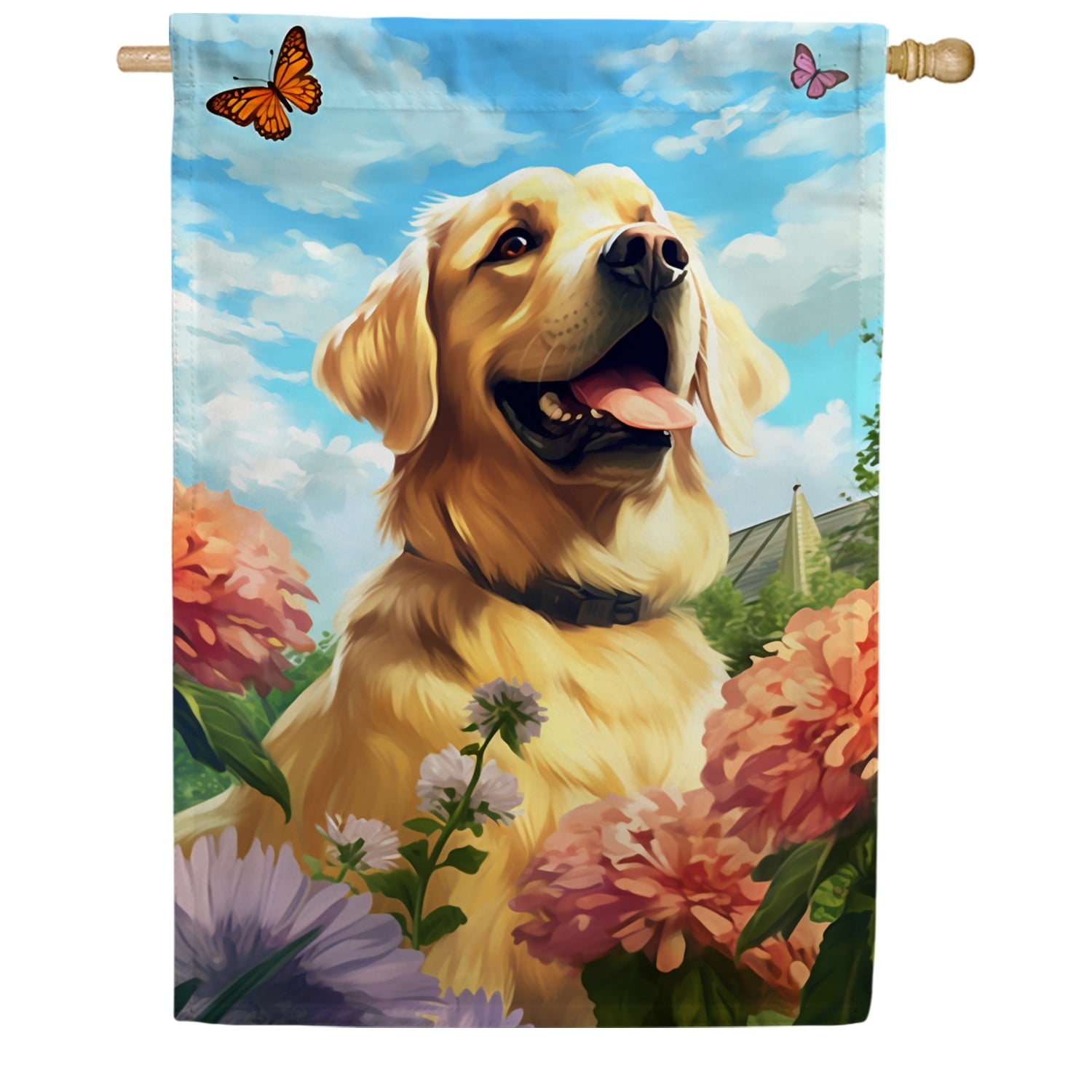America Forever Spring Summer Golden Retriever Dog House Flag 28 x 40 ...