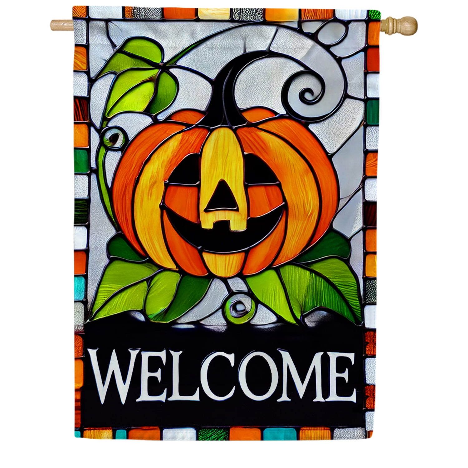 America Forever Stained Glass Pumpkin House Flag, 28 x 40 inches Double ...