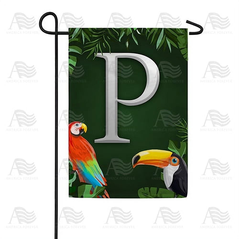 America Forever Tropical Bird Summer Monogram Garden Flag Letter P 12.5 ...