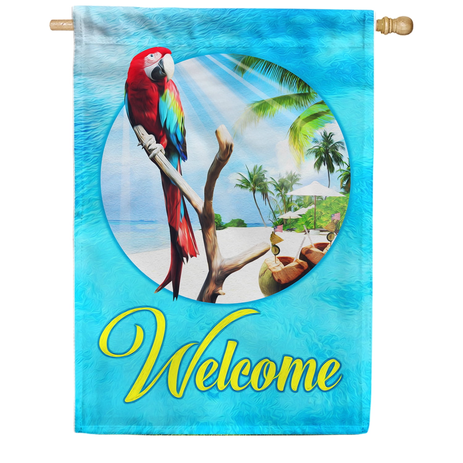 America Forever Tropical Welcome Summer Beach Parrot House Flag 28 x 40 ...
