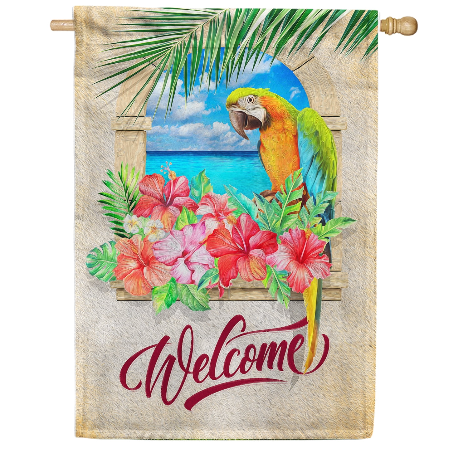 America Forever Welcome Macaw Hibiscus Summer House Flag 28 x 40 inches ...