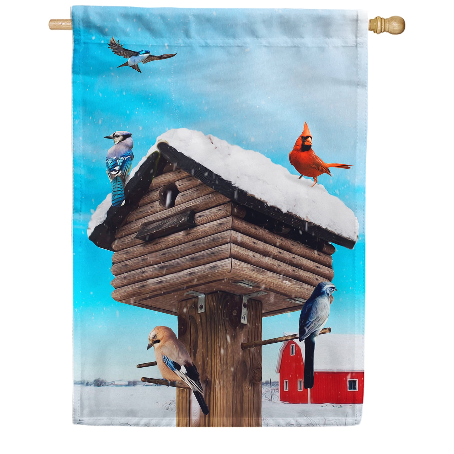 America Forever Winter Birds House Flag Double Sided Vertical ...