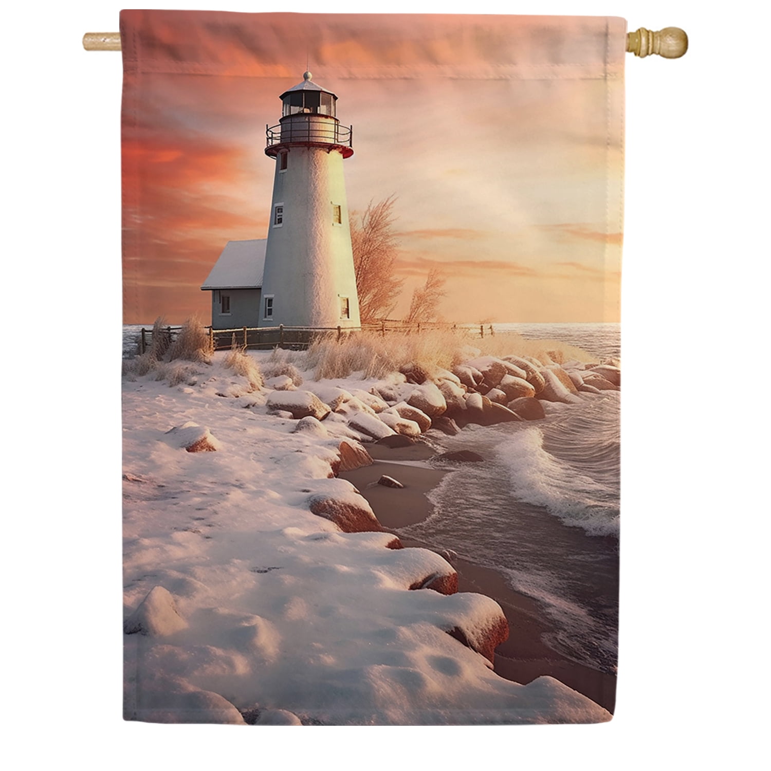 America Forever Winter Lighthouse Coastal Sunset Double Sided House ...