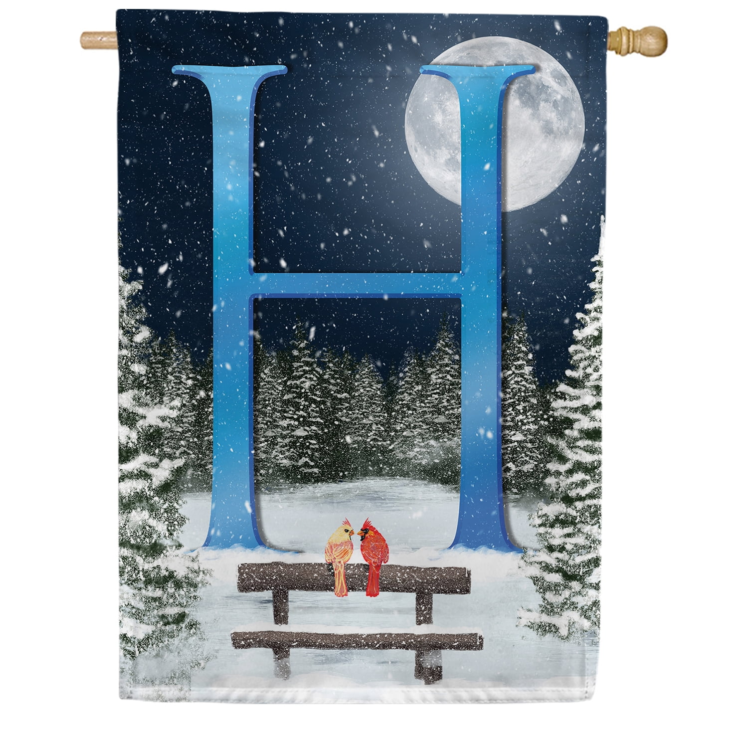 America Forever Winter Monogram Letter H Cardinals House Flag Vertical ...