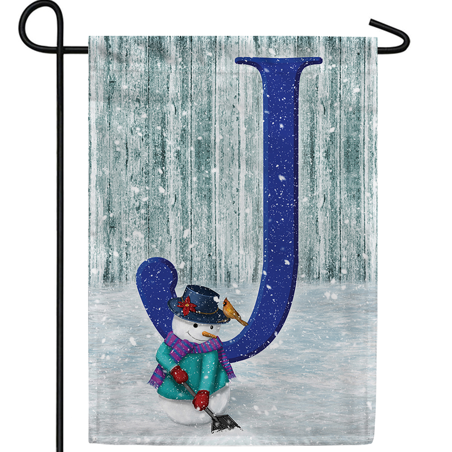 America Forever Winter Monogram Letter J Garden Flag Vertical Double ...