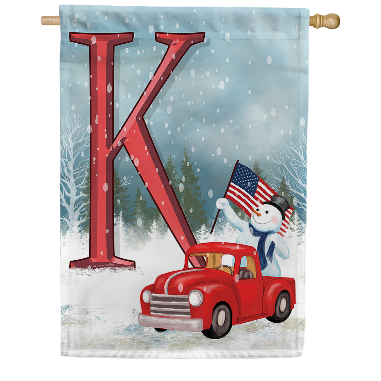 America Forever Winter Monogram Letter K House Flag Vertical Double ...