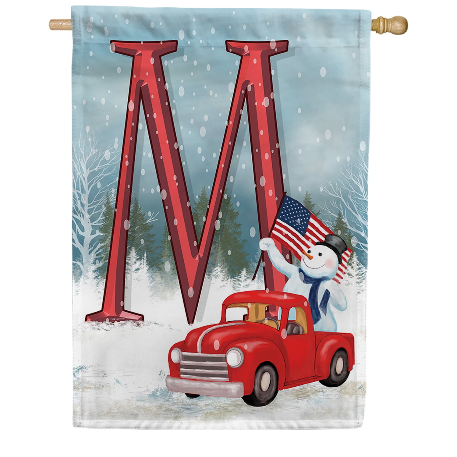 America Forever Winter Monogram Letter M House Flag Vertical Double ...