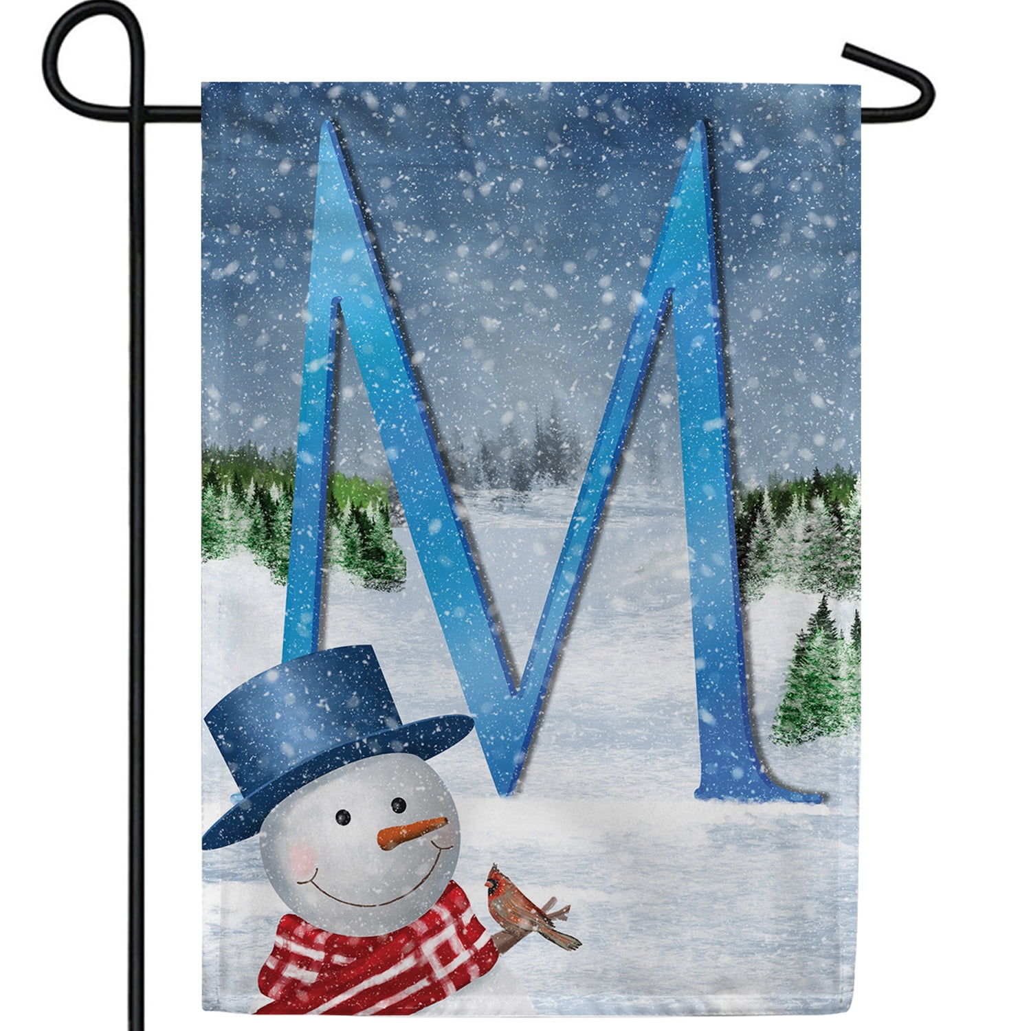 America Forever Winter Monogram Letter M Snowman with Cardinal Garden ...