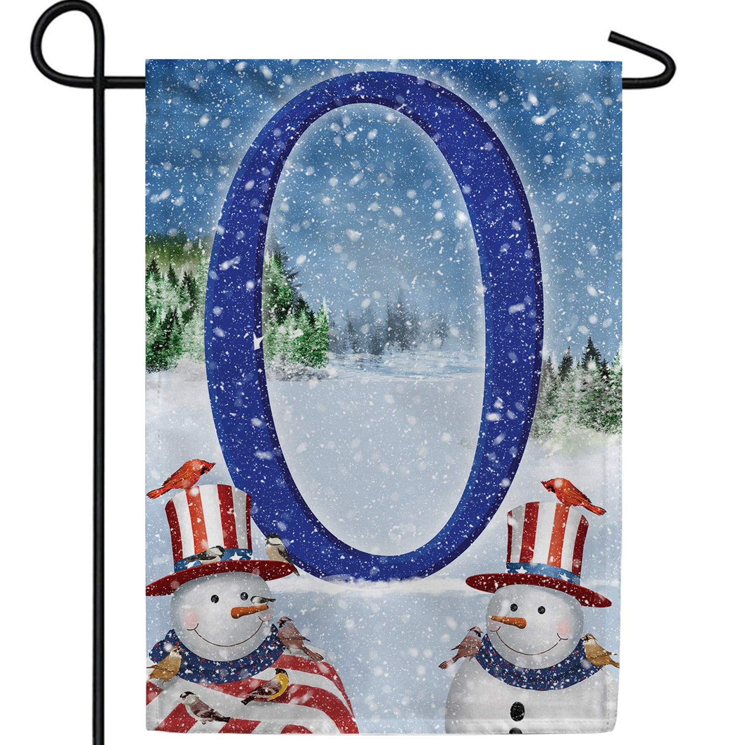 America Forever Winter Monogram Letter O Patriotic Snowman Garden Flag ...