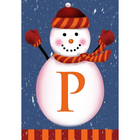 America Forever Winter Monogram Letter P Garden Flag, Snowman Garden D ...