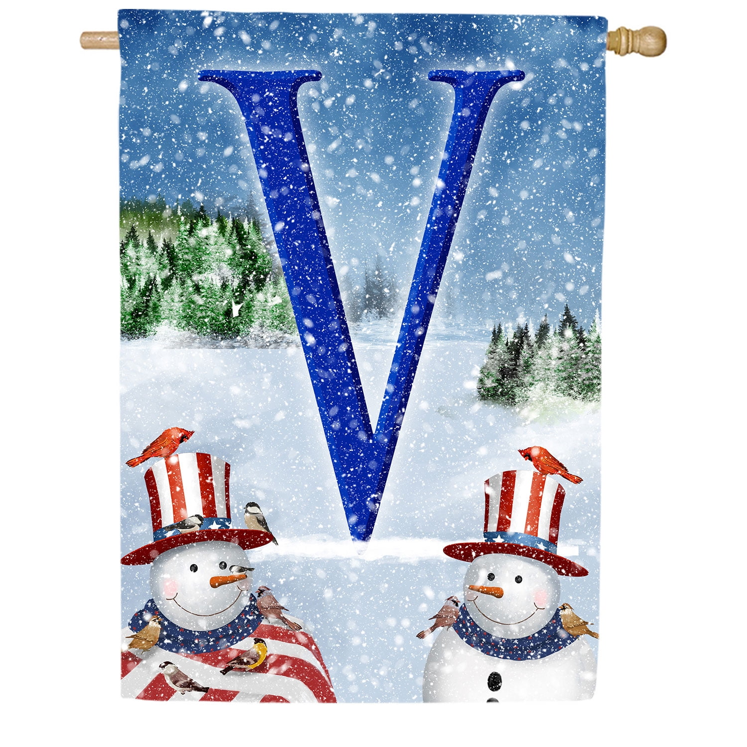 America Forever Winter Monogram Letter V Patriotic Snowman House Flag ...