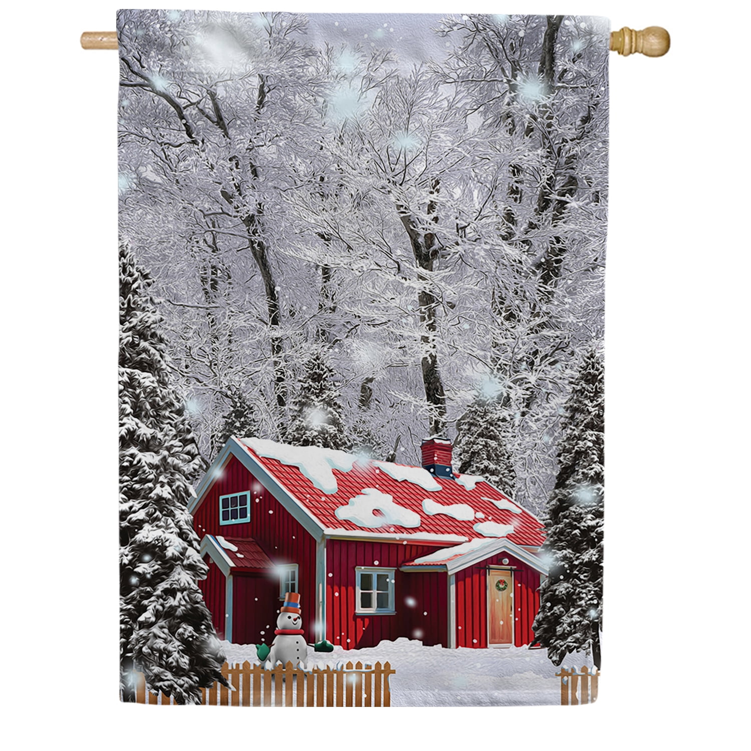 America Forever Winter At Red Cabin House Flag, 28 x 40 inch Double ...