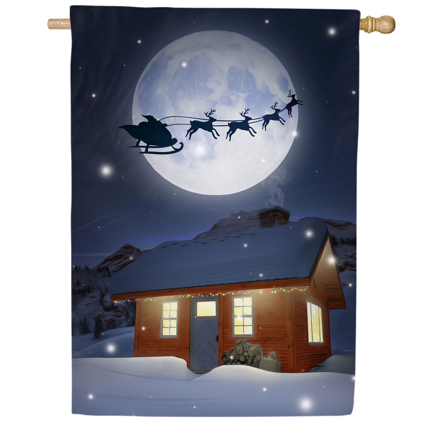 America Forever Winter Santa Sleigh House Flag Double Sided Vertical ...