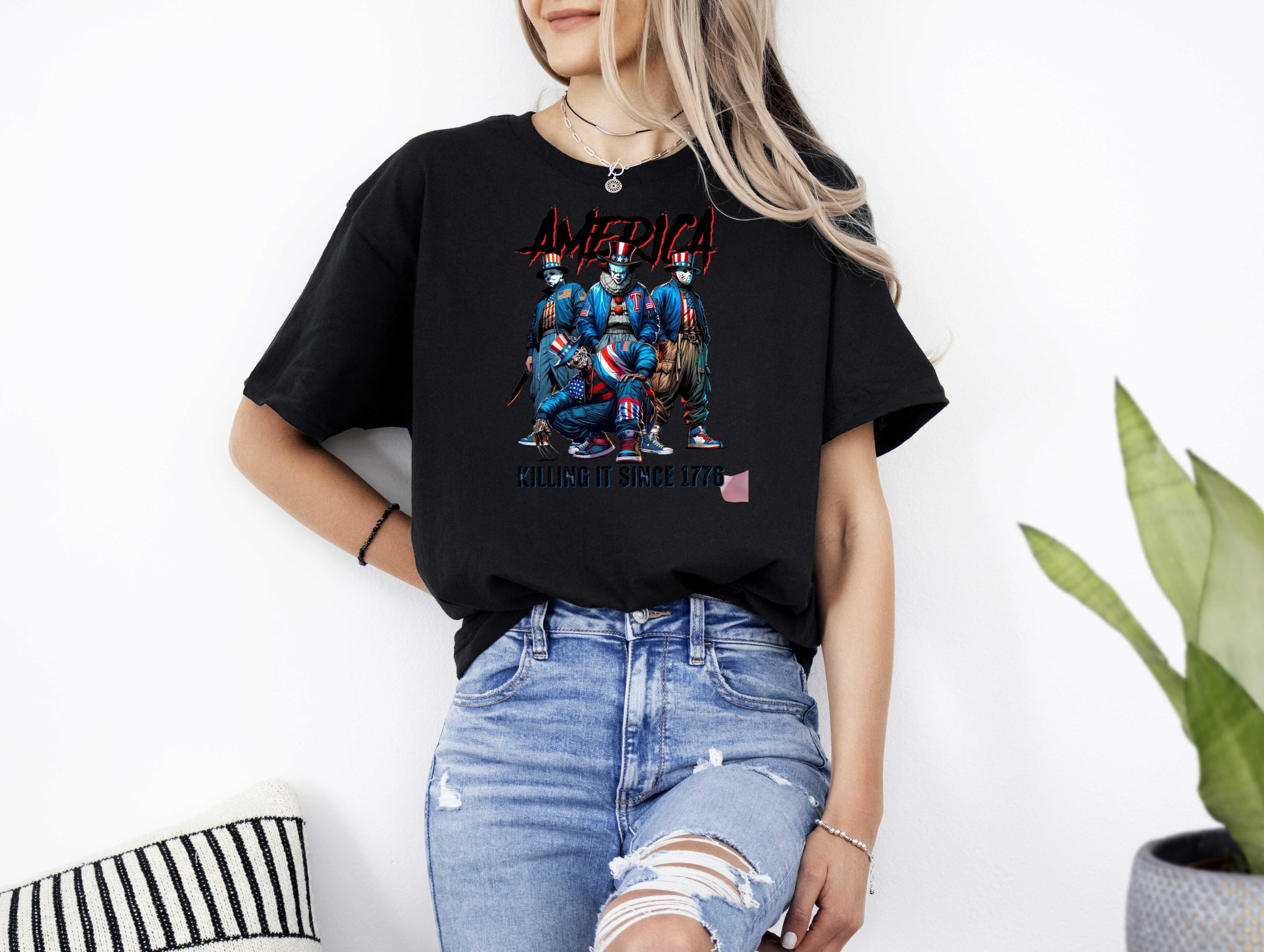 America Killing It Since 1776 T-Shirt With Horror USA Graphic And ...