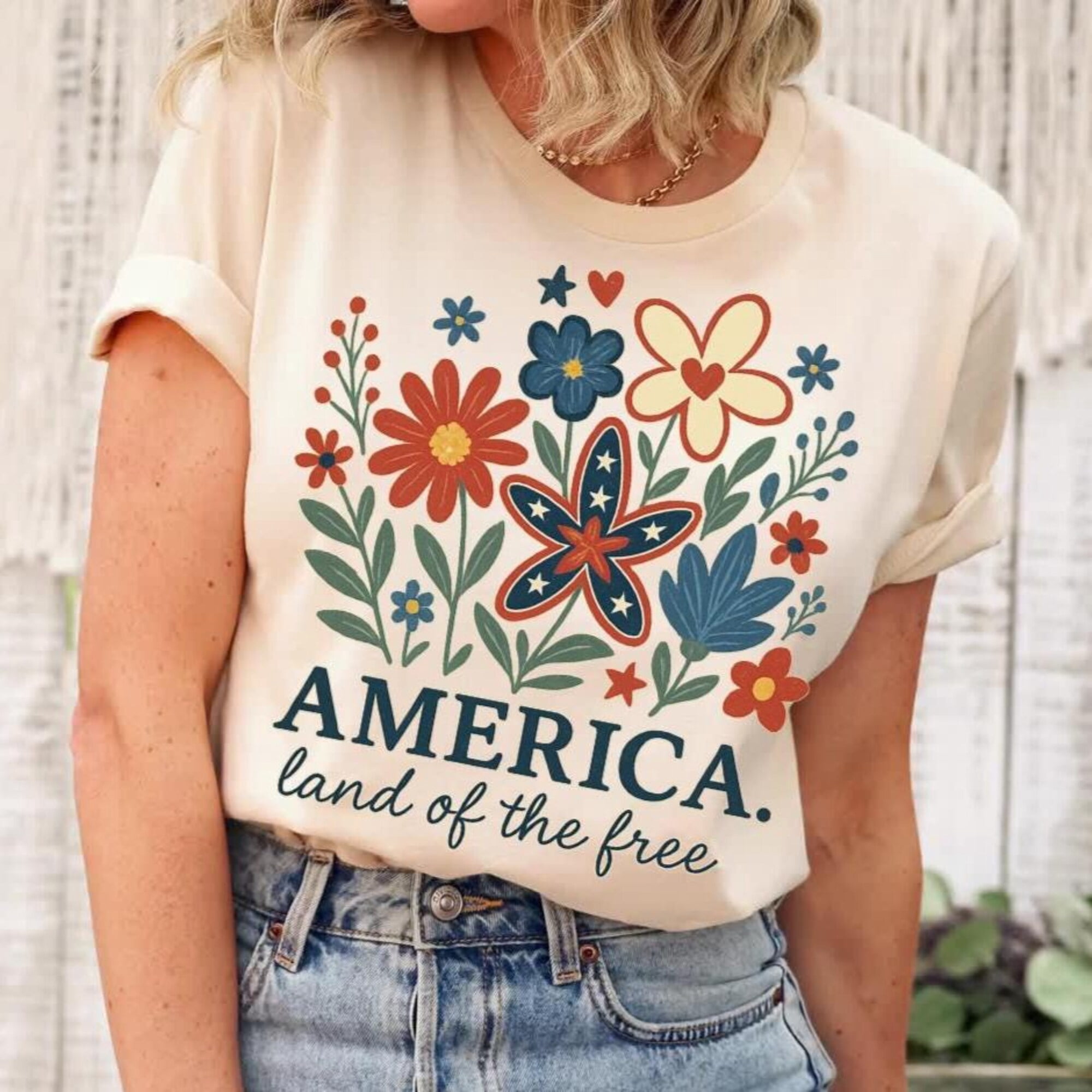 America Land of The Free Floral Tshirt Distressed America Shirt USA ...