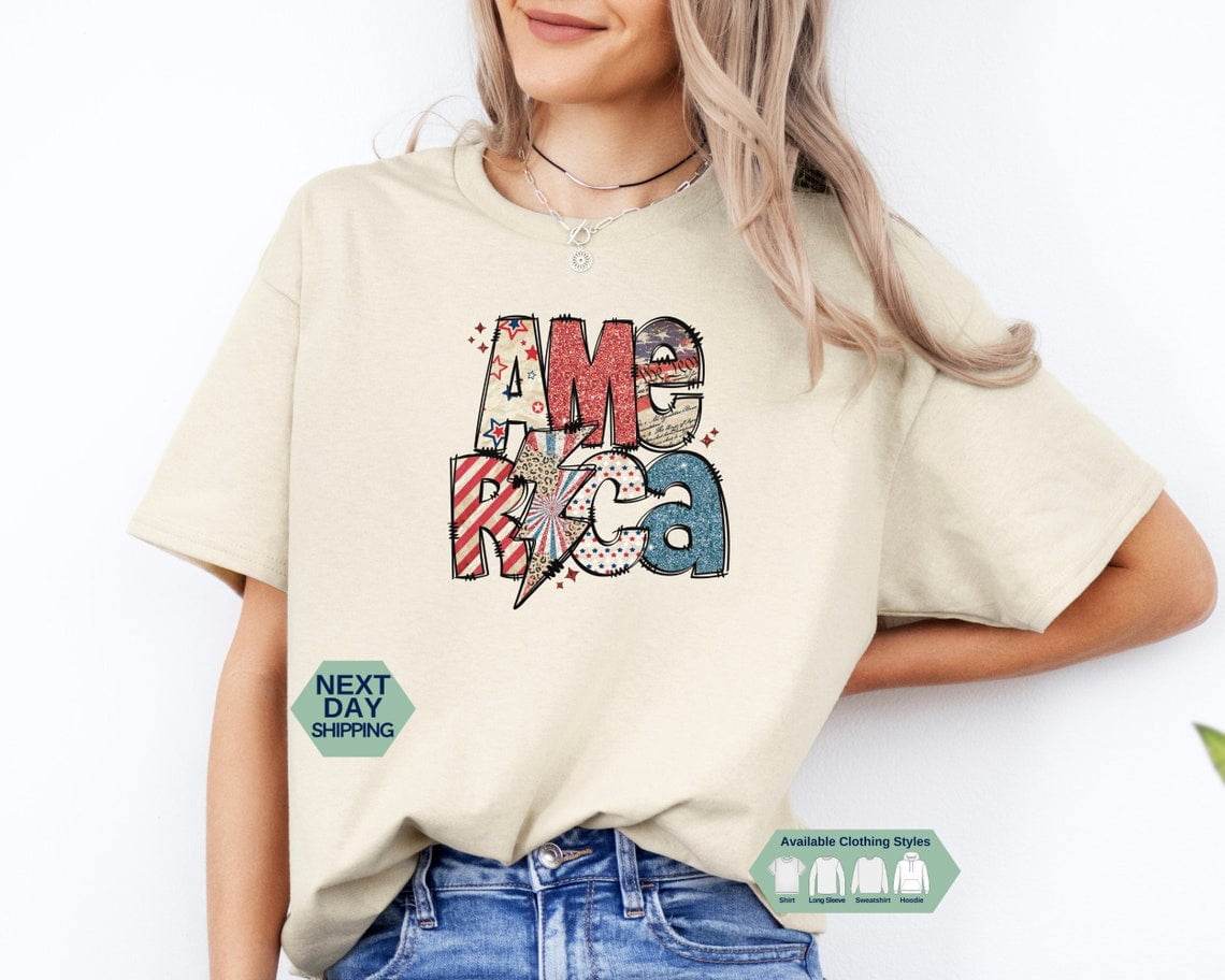 America Lightning T-Shirt, Independence Day Sweatshirt, Retro America ...