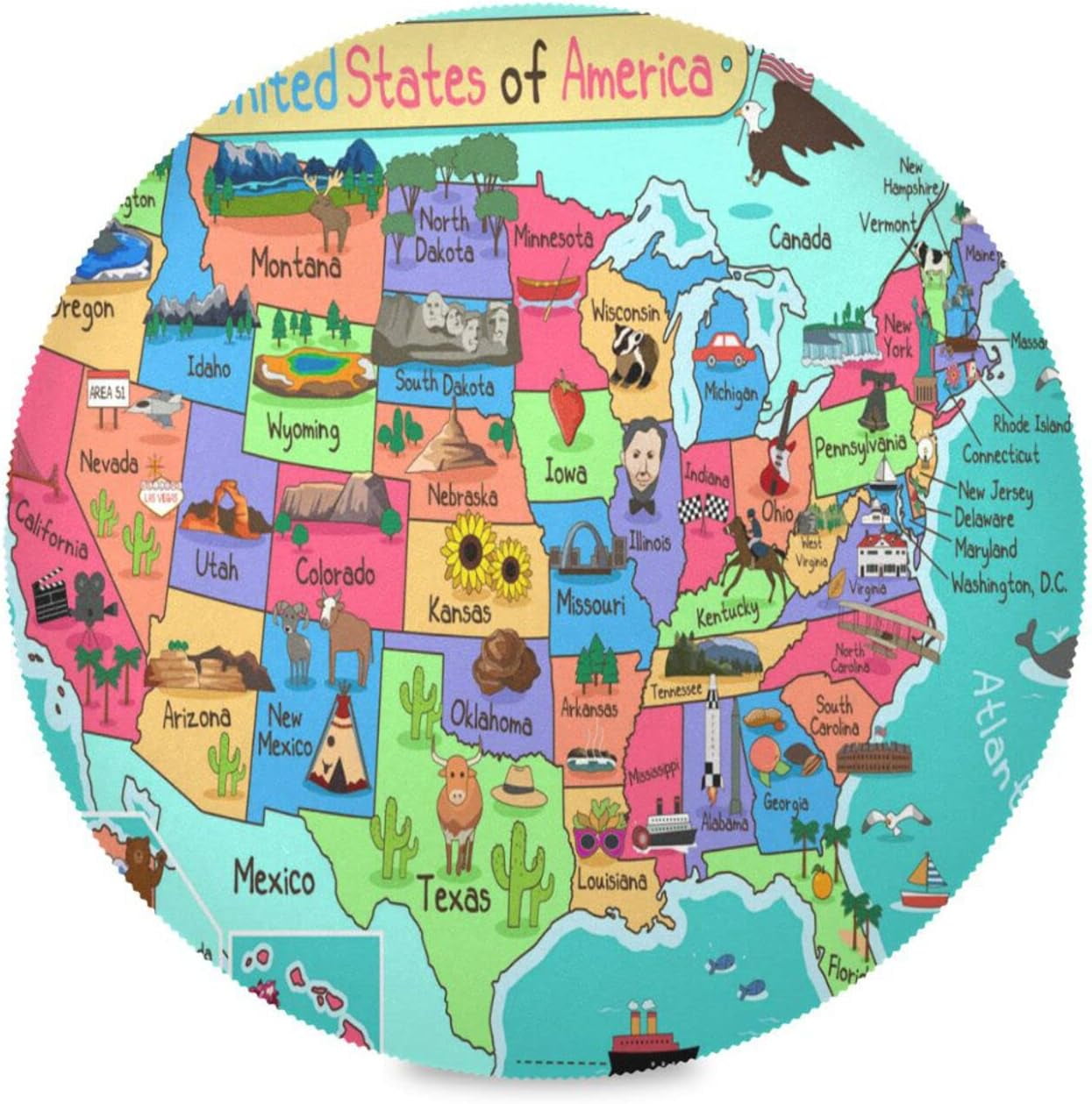 America Map Elastic Fitted Edged Round Tablecloth Fade resistant Anti ...