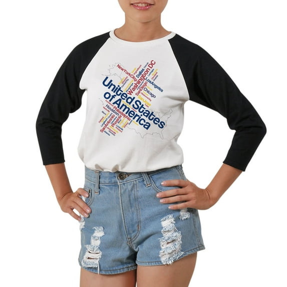 America Map Printed 100% Cotton Elbow Sleeves Raglan T-Shirt WTS_03 L ...
