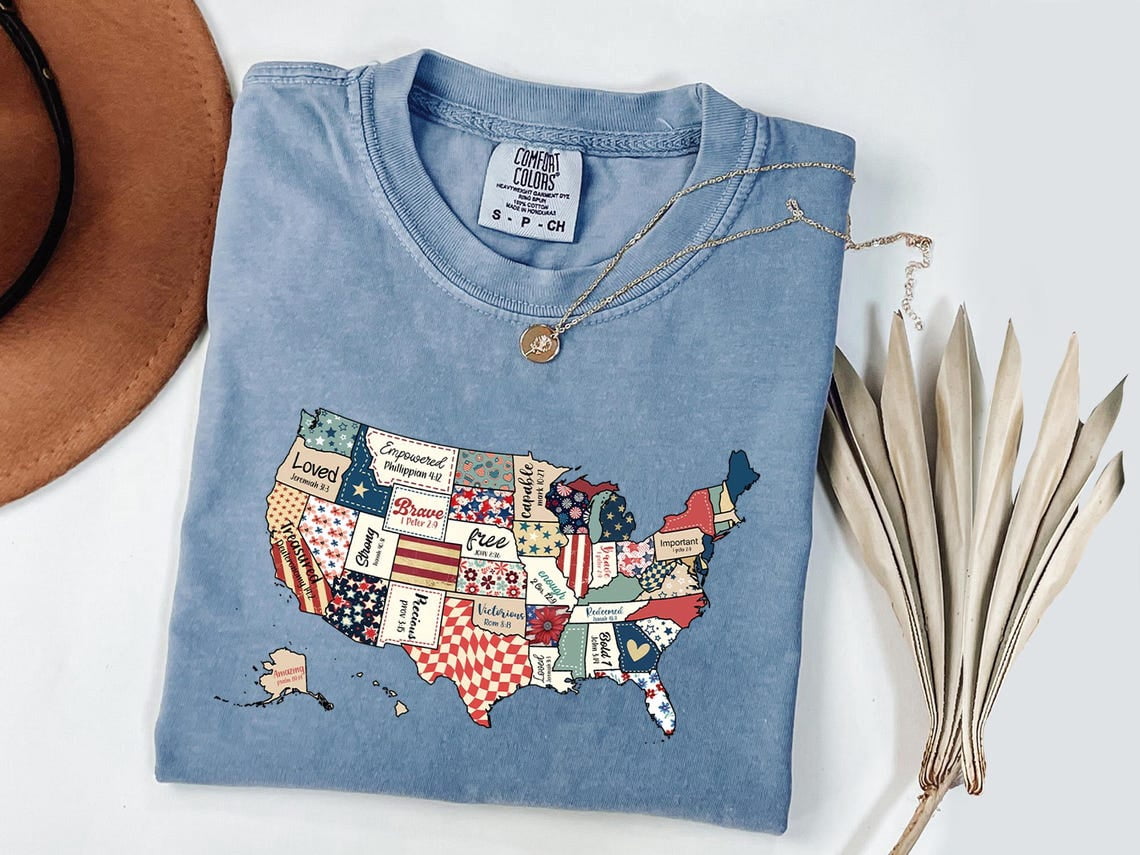 America Map Retro Usa Floral Faith Verse T-Shirt - Walmart.com