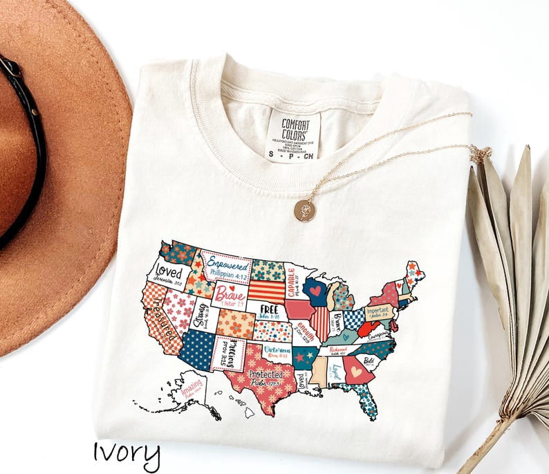 America Map Shirt, Retro USA Shirt, Bible Verse USA Map Shirt, Floral ...