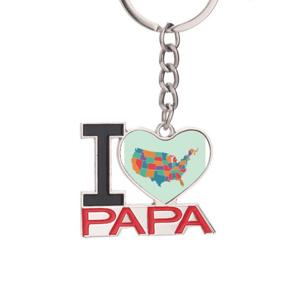 America Map States Pattern Keychain Metal Keyring Holder Love PAPA ...