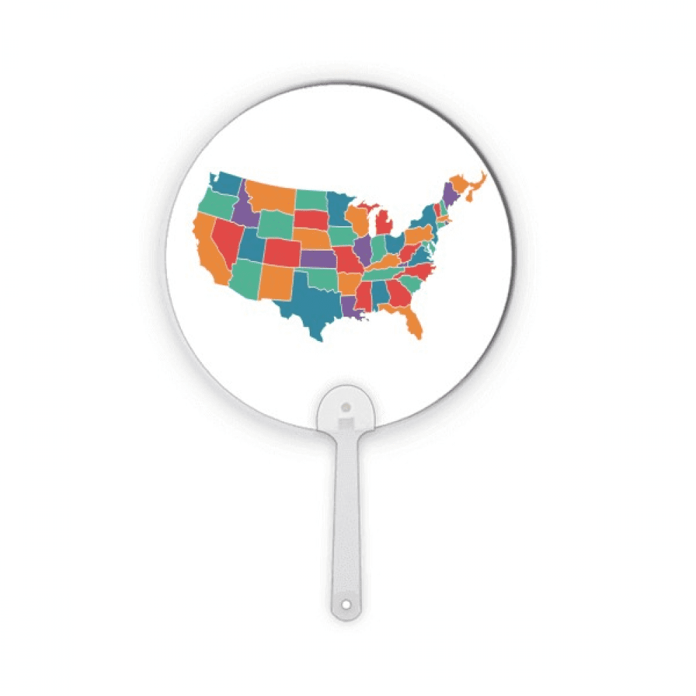 America Map States Pattern Plastic Round Handheld Fan Decorations Craft ...