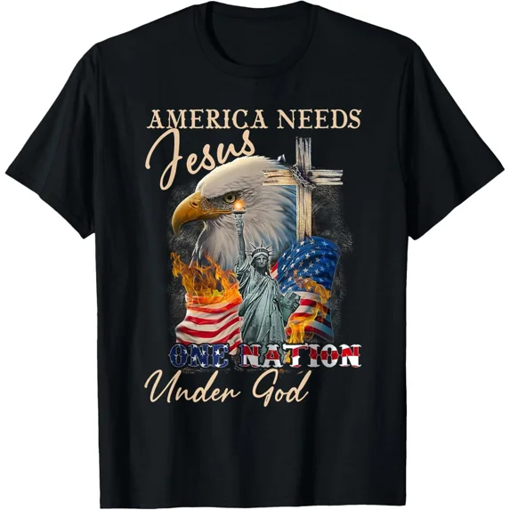 America Needs Jesus One Nation Under God Eagle Faith Print Unisex T ...