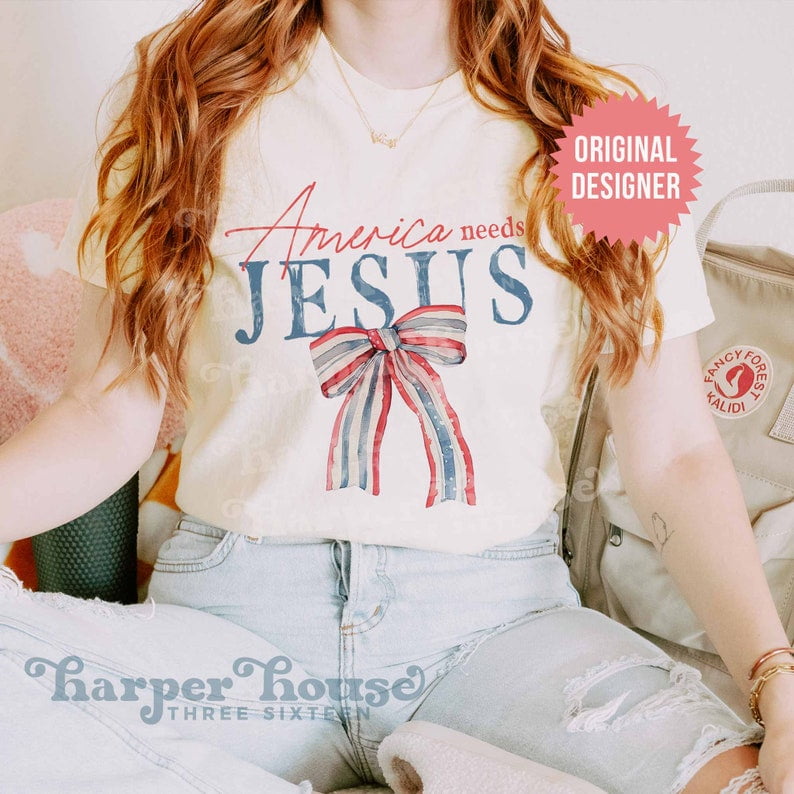 America Needs Jesus PNG Coquette Bow Watercolor Sublimation Designs Christian PNG Patriotic ...
