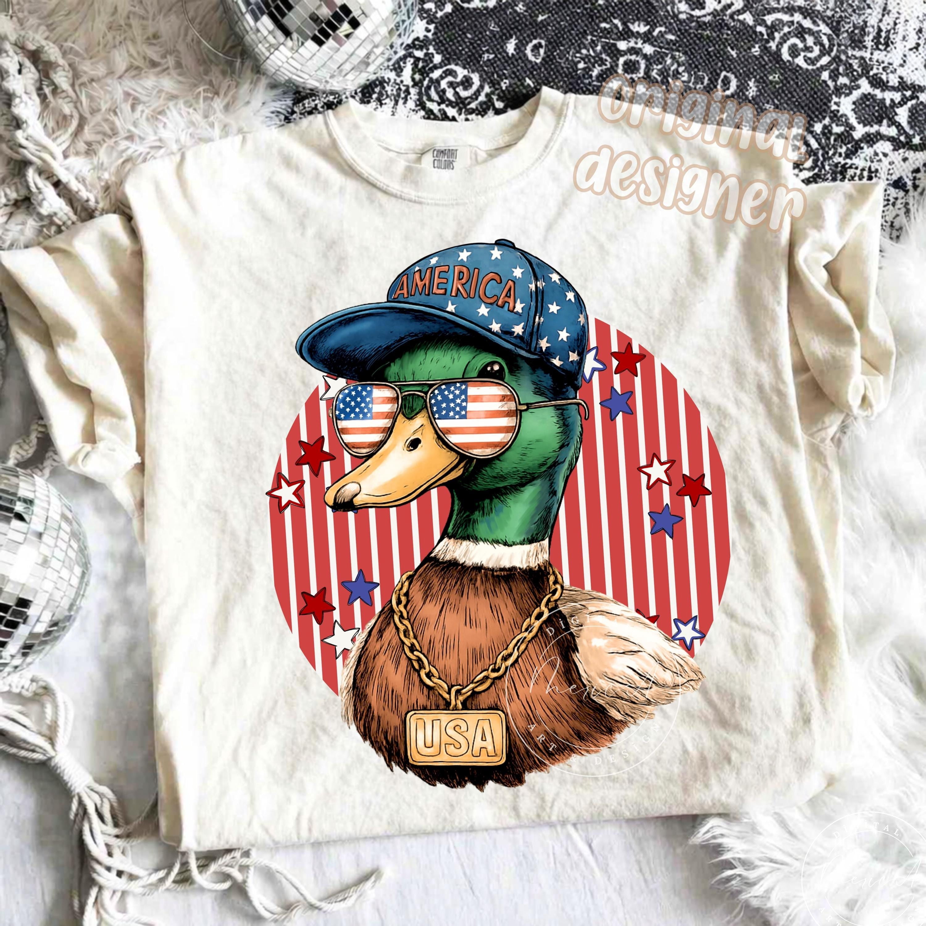 America Patriotic Duck T-shirt, Mallard Duck 4th of July Graphic Tee ...