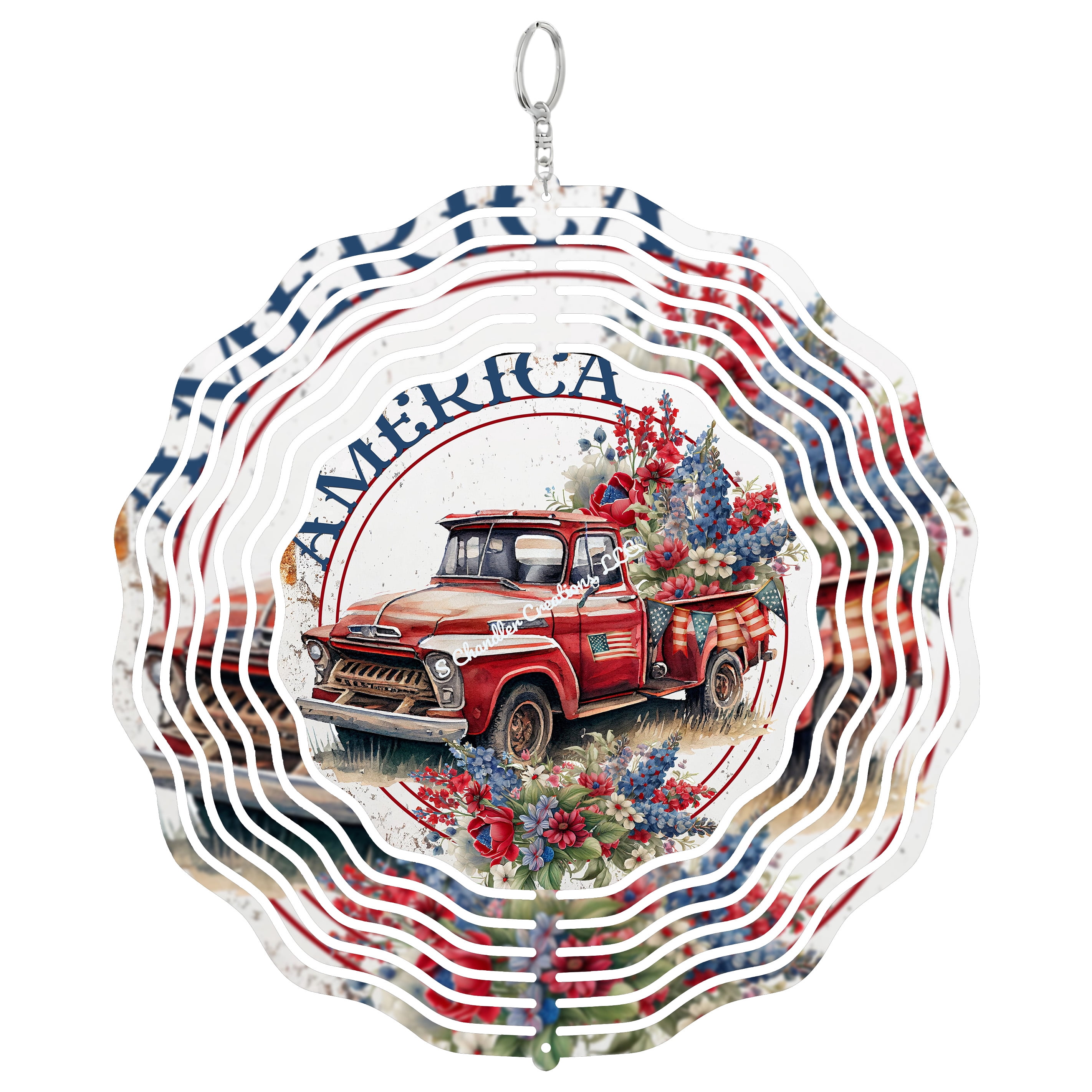 America Patriotic Red Truck 3D Wind Spinner, 4th Of July Kinetic Art ...
